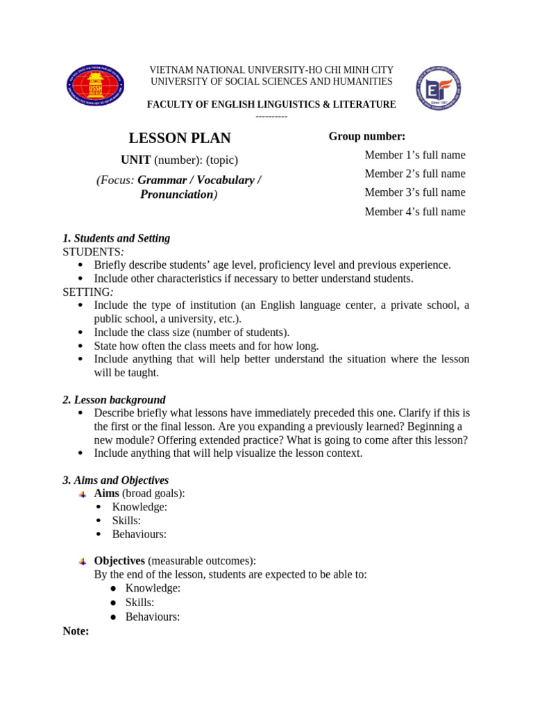 Full Lesson Plan Template For Microteaching - TP1 | PDF | Lesson Plan | Procedural Knowledge