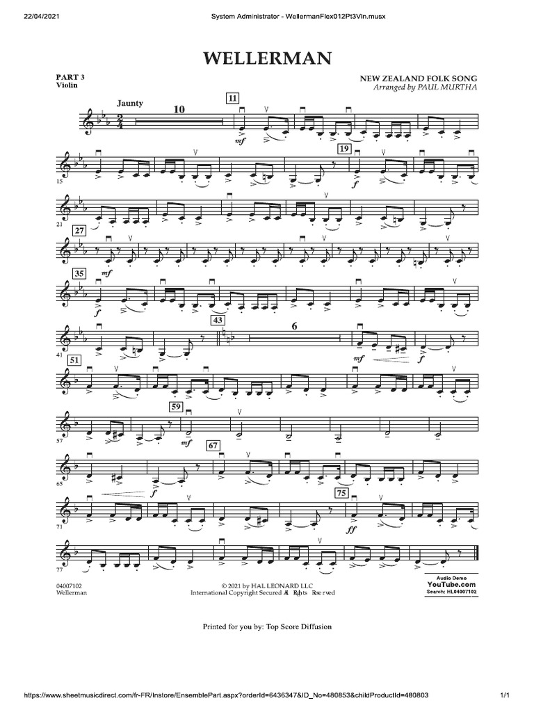 Wellerman (Arr. Paul Murtha) - Pt.3 - Violin | PDF