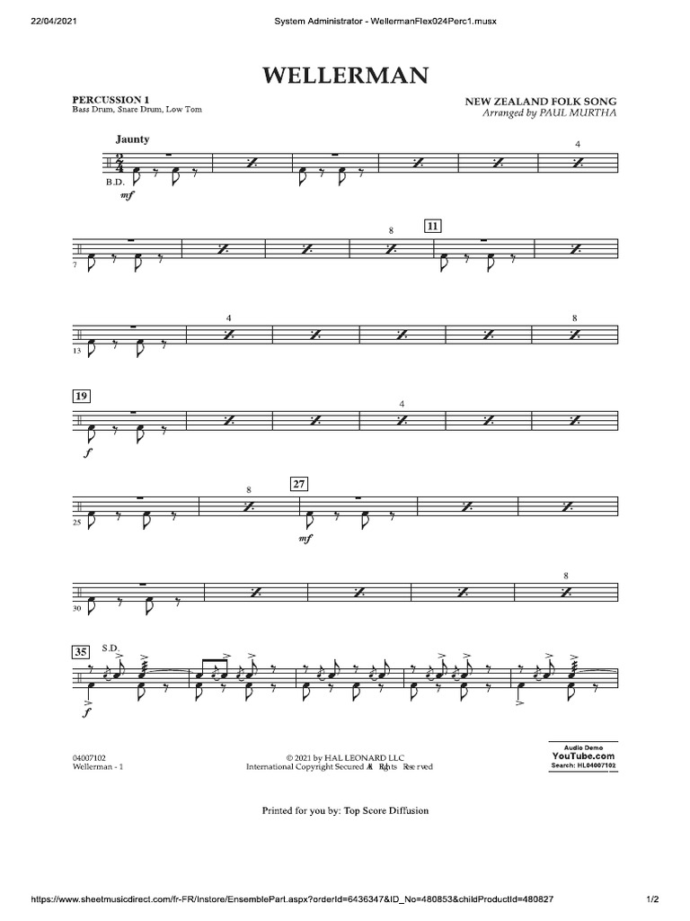 Wellerman (Arr. Paul Murtha) - Percussion 1 | PDF