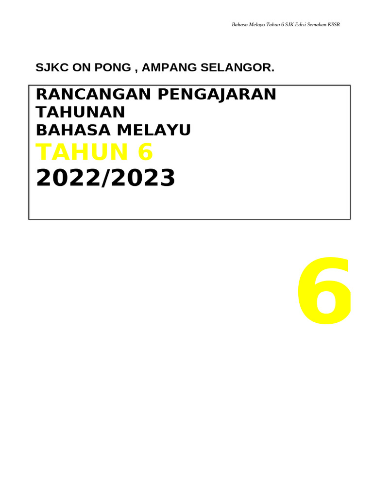RPT BM TAHUN 6 2022_2023 PENDEKATAN BERTEMA | PDF