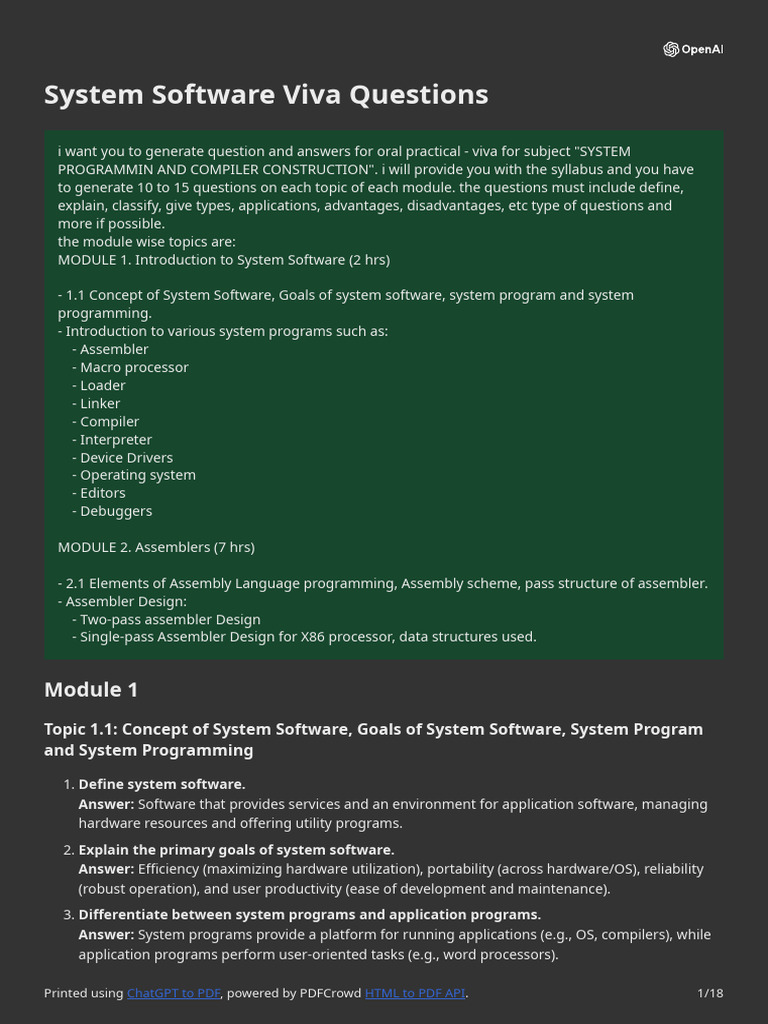 System Software and Compiler Viva Questions | PDF | Parsing | Assembly Language