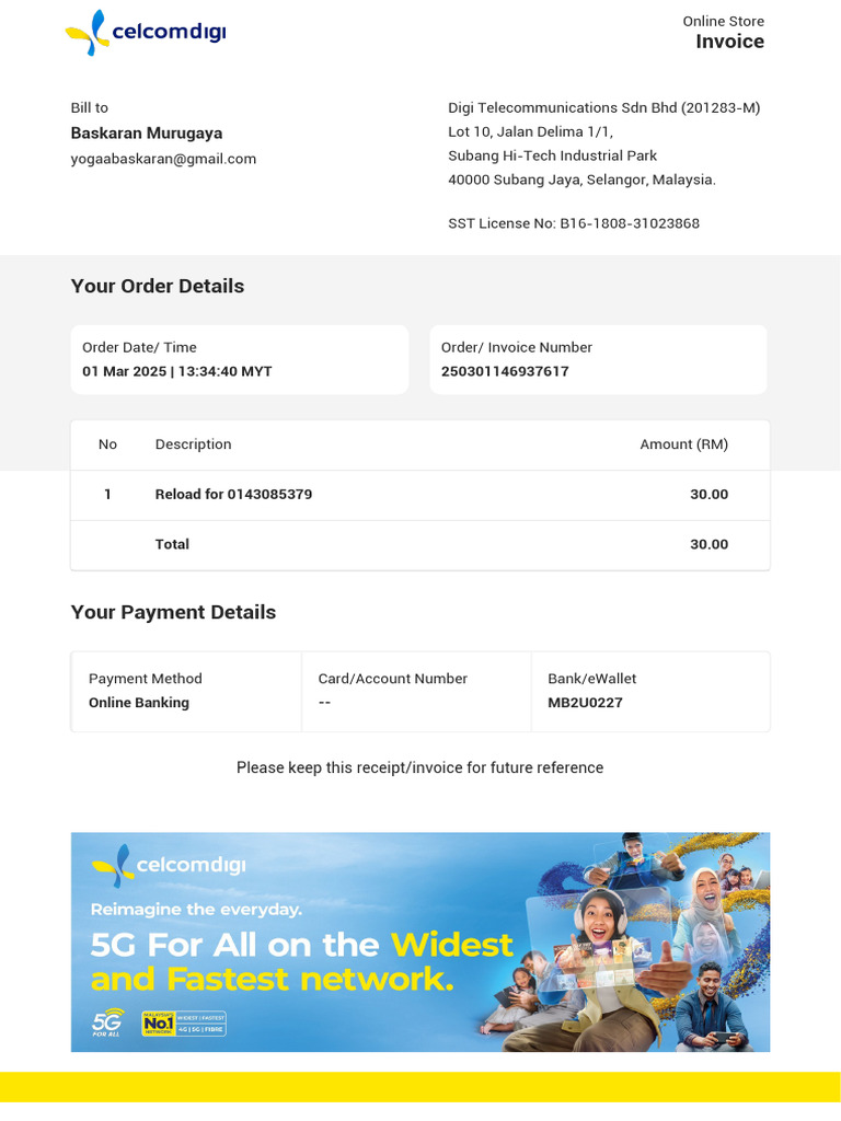 Invoice: Baskaran Murugaya | PDF