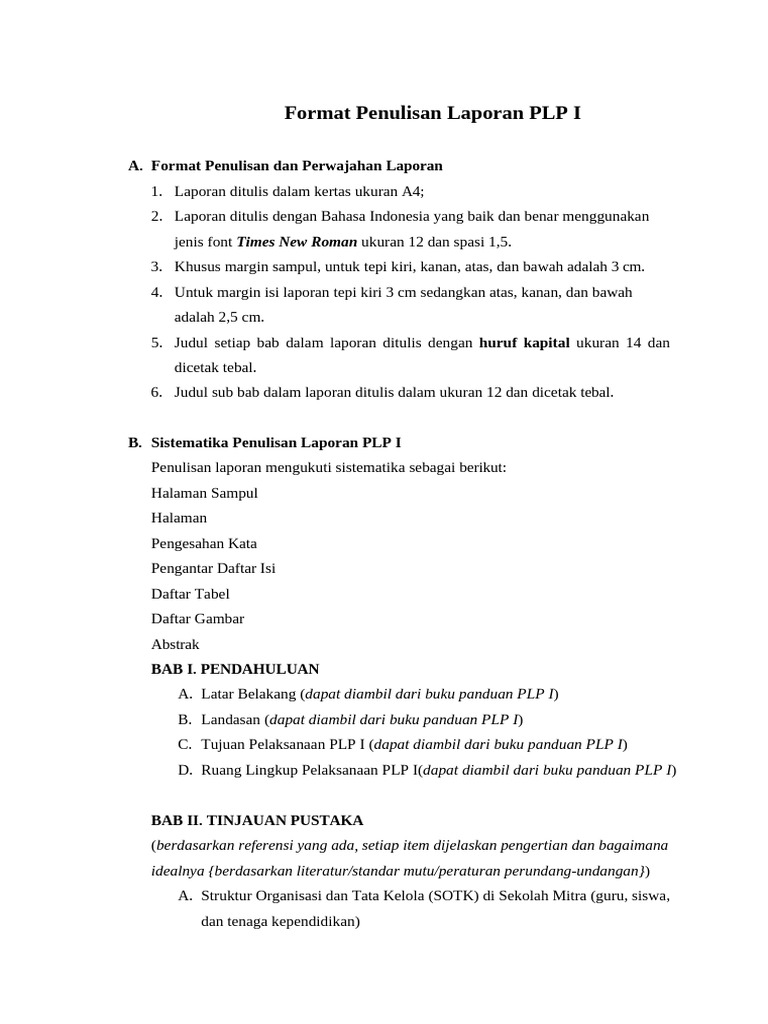 Format Penulisan Laporan PLP I | PDF