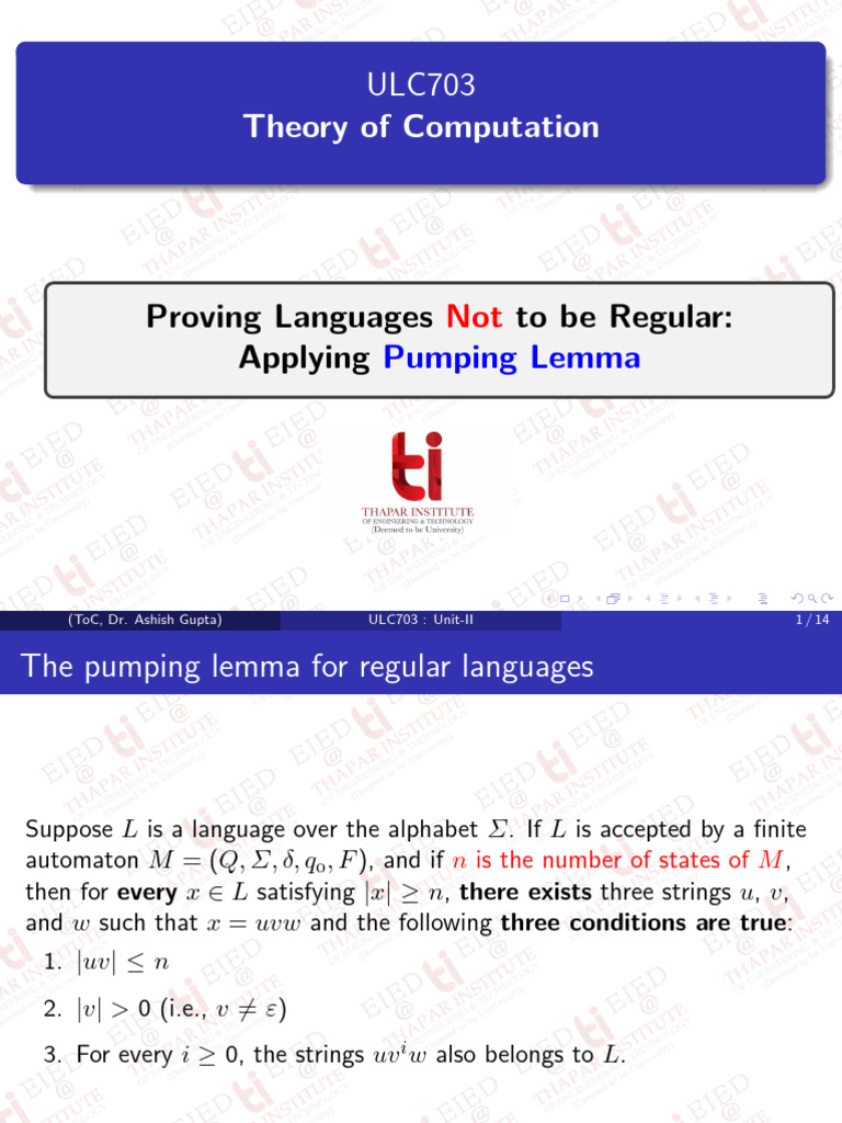 204_Pumping_Lemma__Applications | PDF | Syntax (Logic) | Theoretical Computer Science
