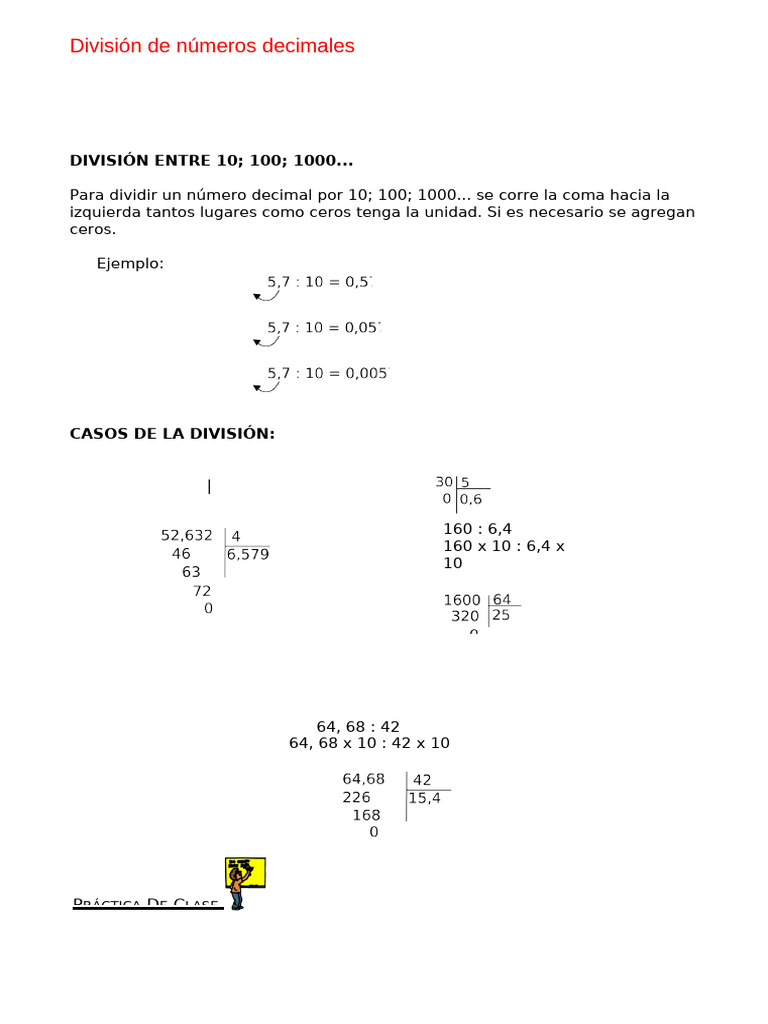 Division de Decimales para 5to de Primaria | PDF