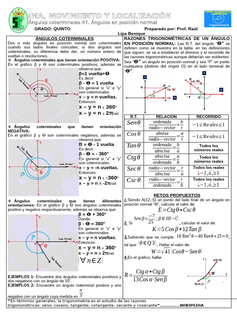Angulos coterminales-RT. Angulo Posición Normal | PDF | Ángulo ...