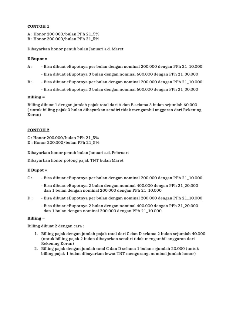 Contoh Perhitungan e Bupot Dan Billing Di Coretax | PDF
