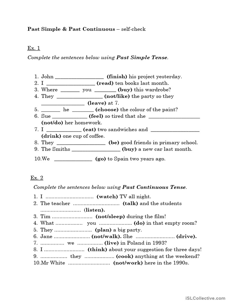 Past Continuous & Past Simple - Revision Exercises | PDF