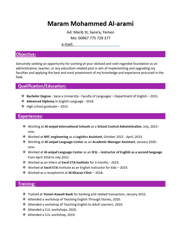 Maram Mohammed - Updated 2024, Cover Letter & Resume | PDF | Human Communication | Cognition
