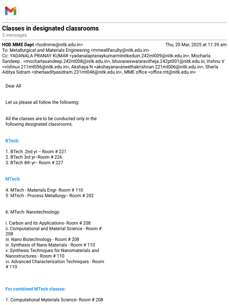 Gmail - Classes in Designated Classrooms | PDF | Nanotechnology ...