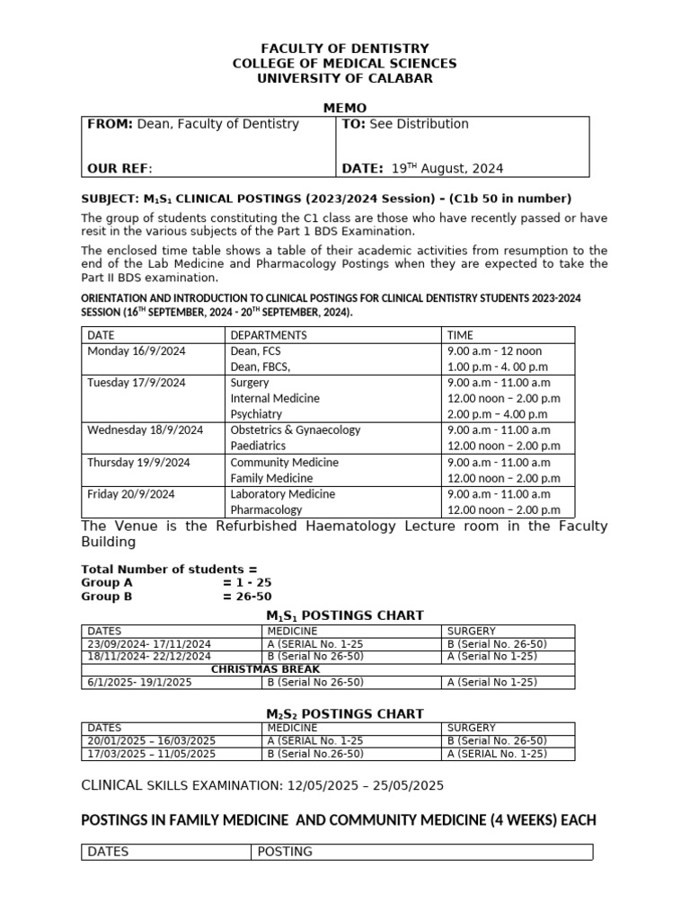 m1s1 Postings For Dentistry Students - 122421 | PDF | Medicine | Social Programs