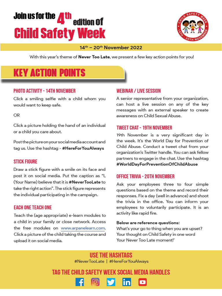 Child Safety Week 2022 Action Points | PDF | Hashtag | Social Media