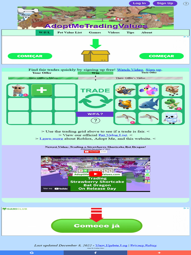 Roblox Adopt Me Trading Values - Win Fair Lose WFL | PDF