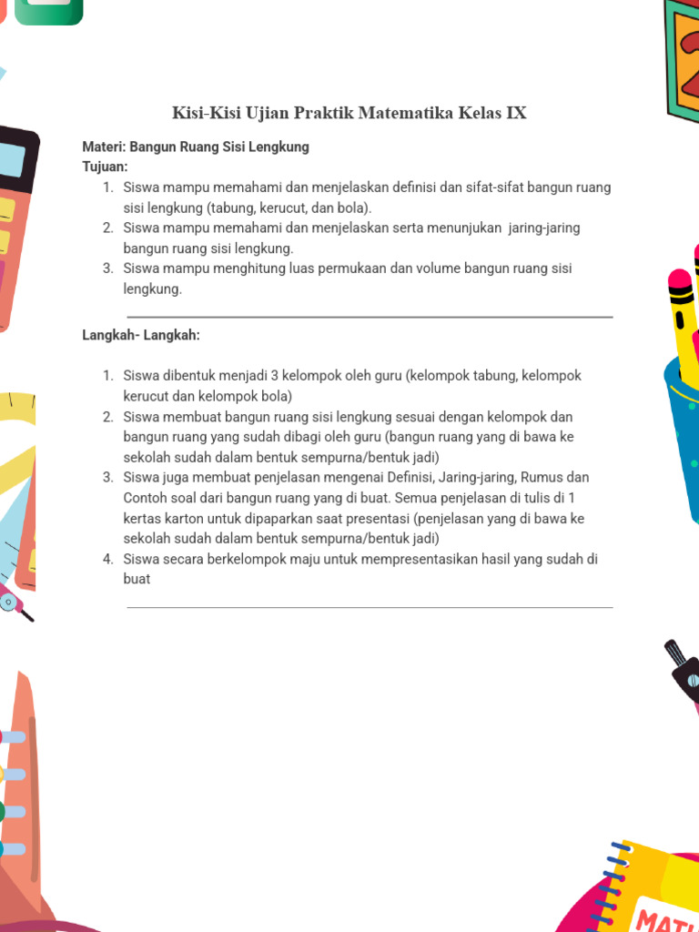 Kisi-Kisi Praktek MTK Kelas 9 Fix | PDF