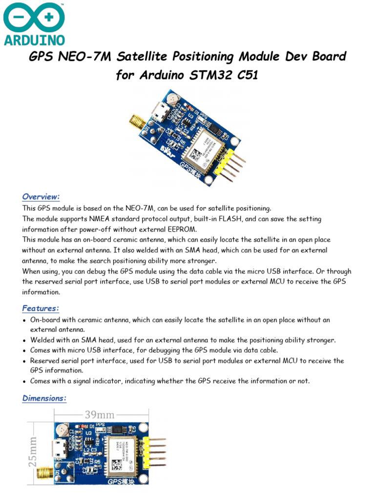 GPS NEO 7M Satellite Positioning Module Development Board For Arduino STM32 51 1 | PDF ...
