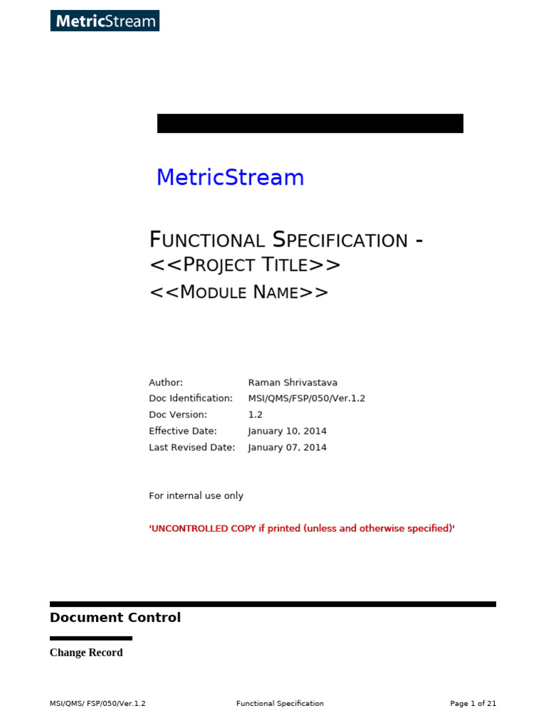 MetricStream QMS Functional Specification | PDF | Use Case ...