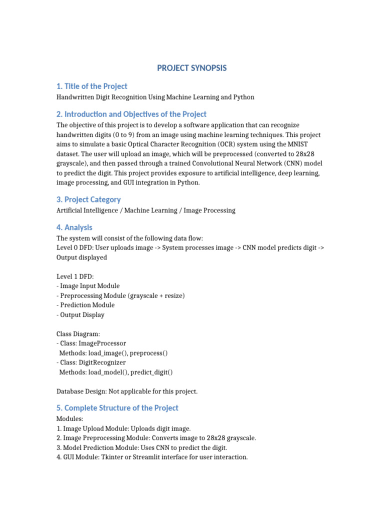 IGNOU_BCA_Project_Synopsis_Handwritten_Digit_Recognition | PDF ...