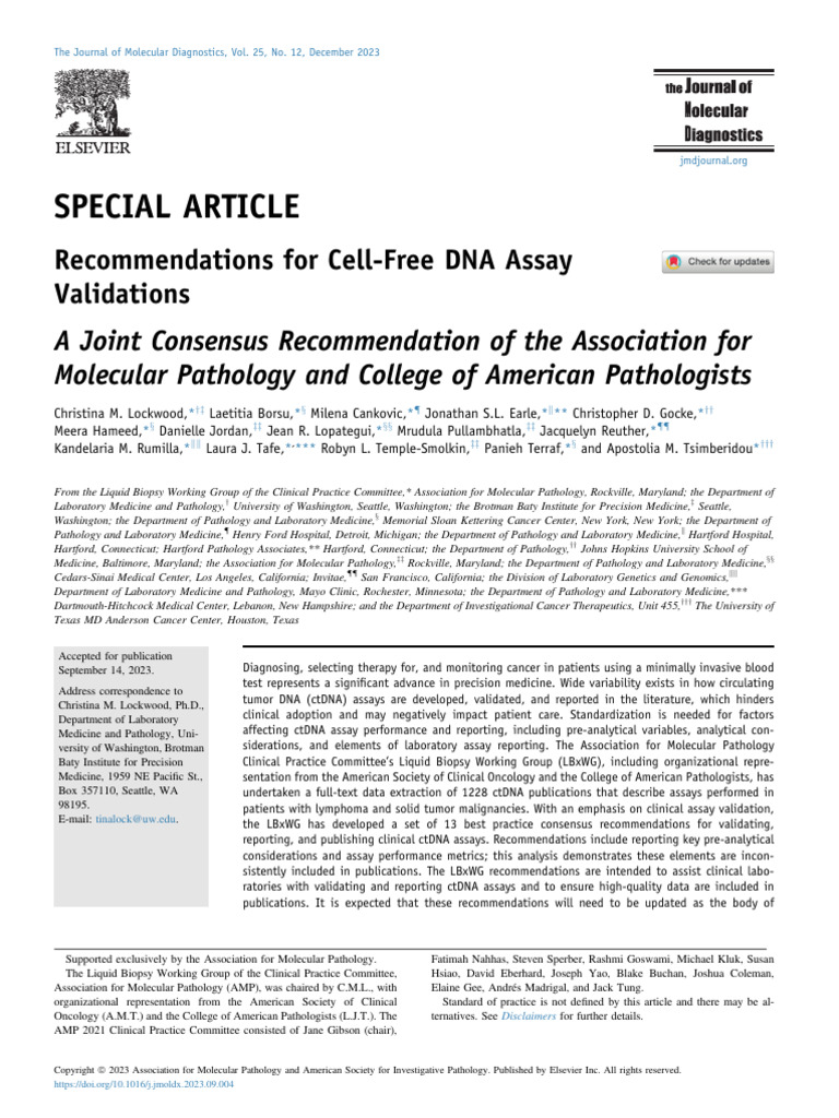 Recommendations For Cell-Free DNA Assay Validations | PDF | Dna Sequencing | Biopsy