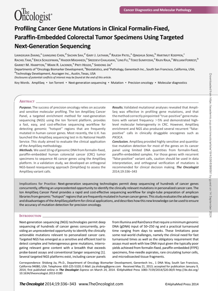Profiling Cancer Gene Mutations in Clinical Formalin-Fixed, Paraffin ...