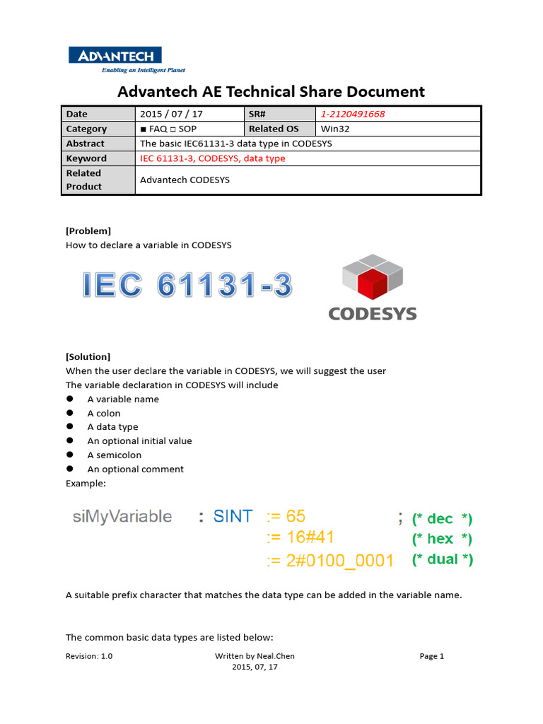 InfoPLC_net_IAG_FAQ_PAC_The Basic IEC61131-3 Data Type in CODESYS | PDF | Bit | Data Type
