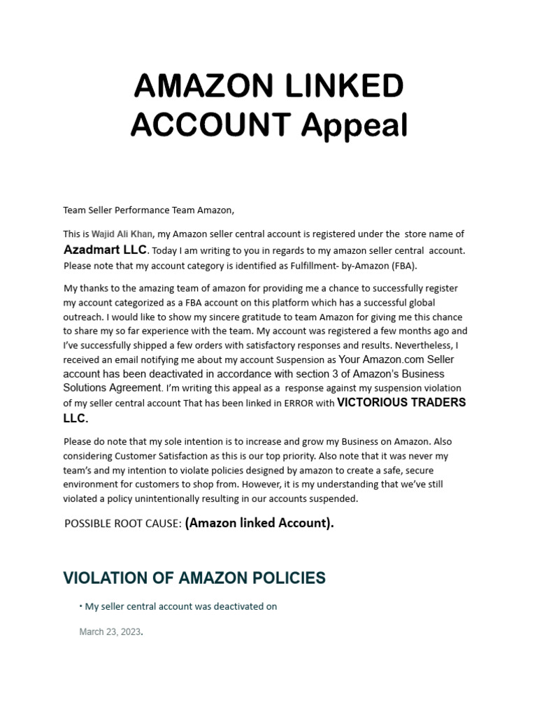 AMAZON LINKED ACCOUNT Appeal | PDF | Internet