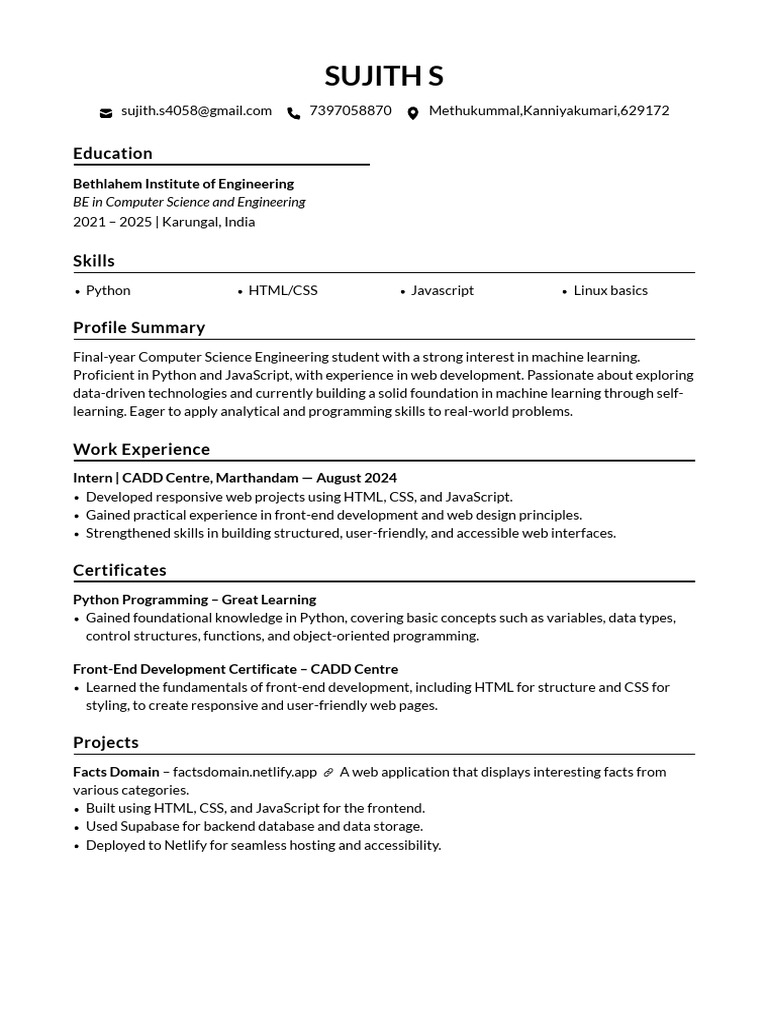 SUJITH-S-FlowCV-Resume-20250414 (2) | PDF