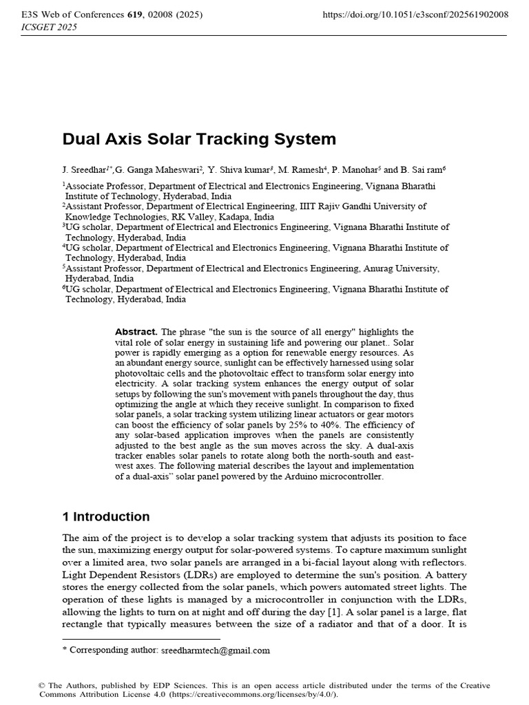 Dual Axis Solar Tracking System | PDF | Photovoltaic System | Liquid ...
