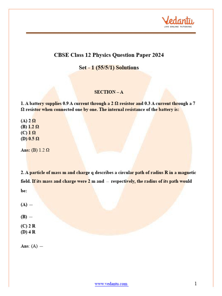 Class 12 Physics Question Paper 2024 Solutions | PDF | Photoelectric ...