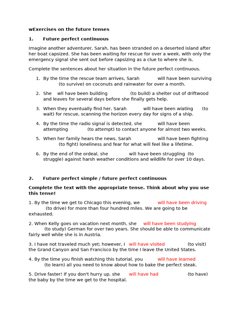 Exercises Future Perfect Simple & Continuous | PDF