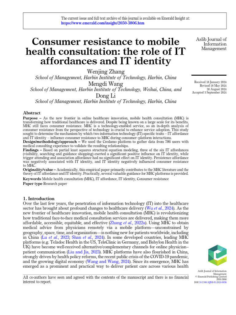 Consumer Resistance To Mobile Health Consultation | PDF | Behavior ...