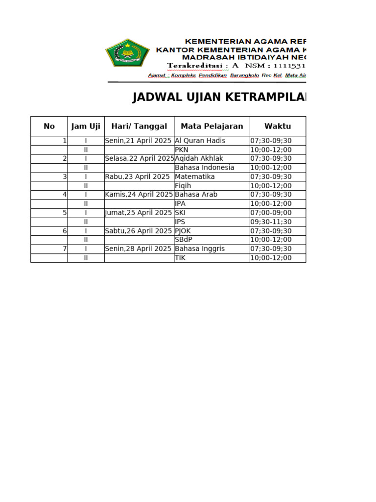 Jadwal Ujian 2024-2025 | PDF