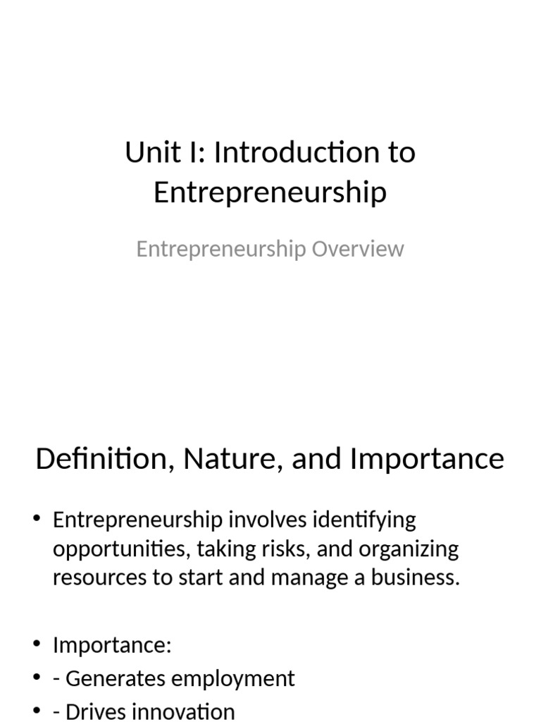 Unit I Introduction To Entrepreneurship-1 | PDF