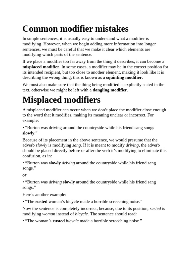 Dangling & Misplaced Modifiers | PDF | Adjective | Adverb