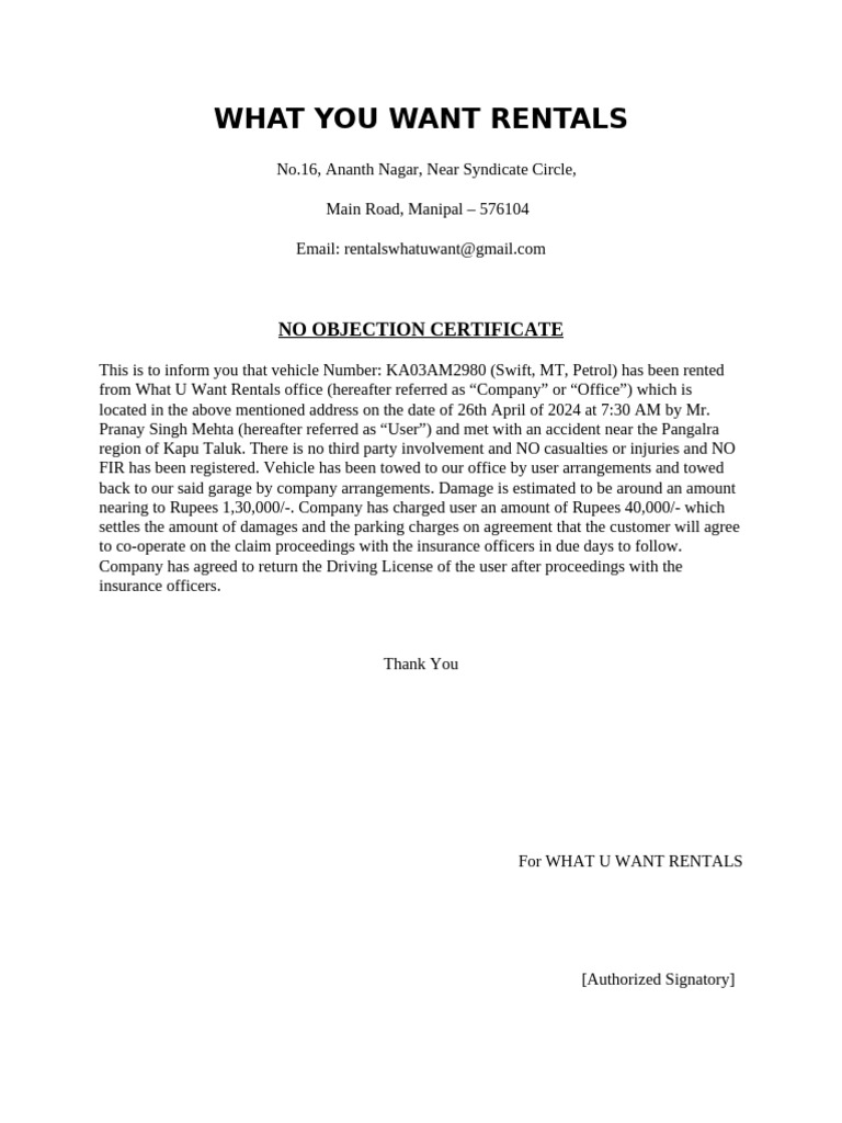 MR Pranay - NOC | PDF