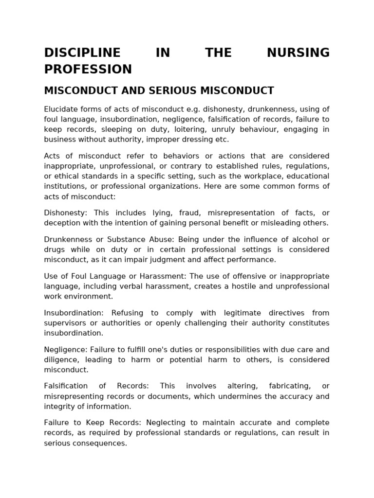 Discipline in The Nursing Profession | PDF | Regulatory Compliance ...