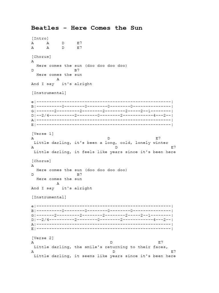 Beatles "Here Comes the Sun" Lyrics | PDF | Song Structure | Sound ...