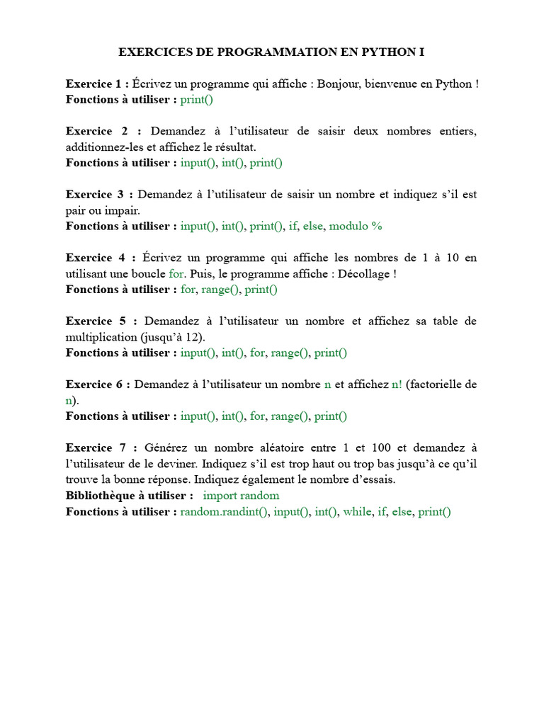 Exercices de programmation Python | PDF