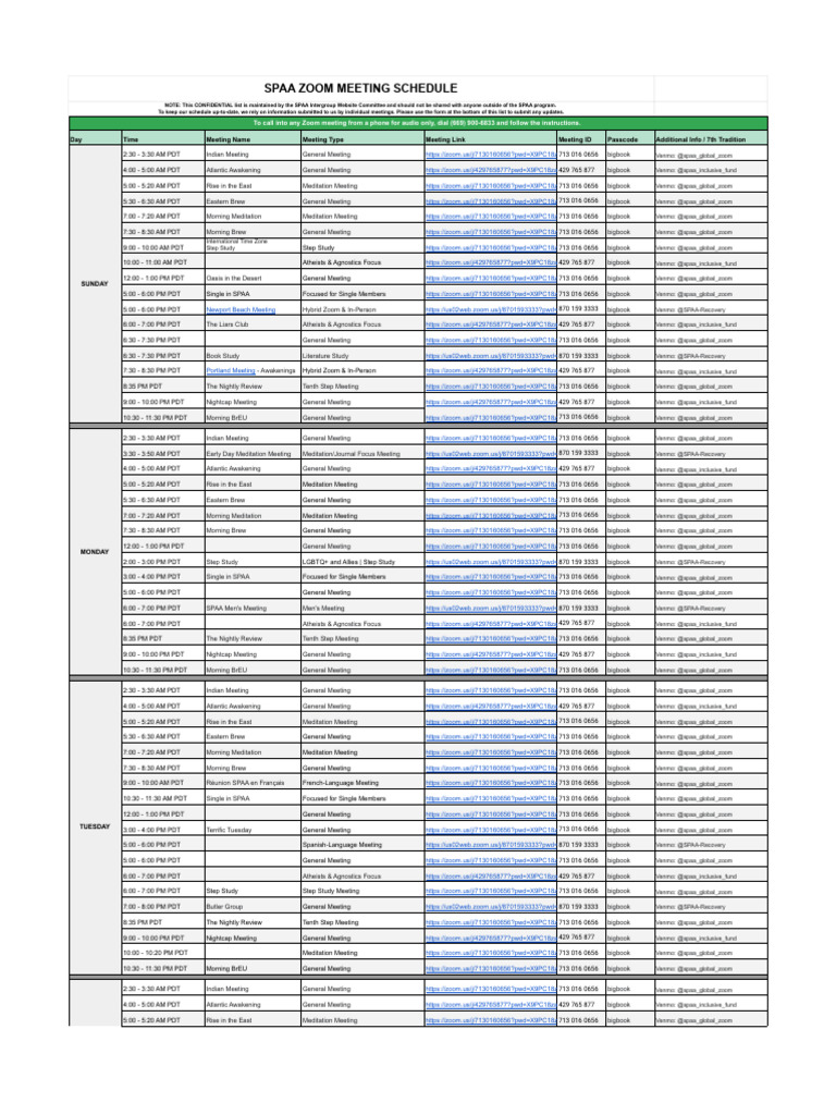 SPAA Zoom Meeting Schedule | PDF
