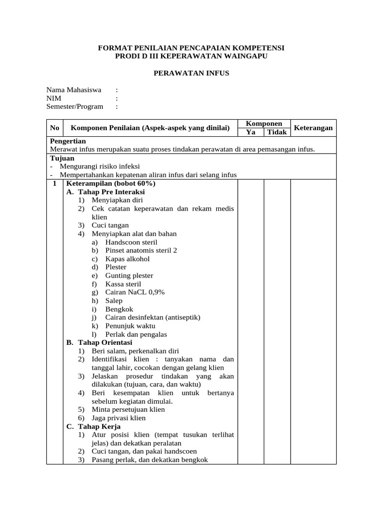 Penilaian Kompetensi Perawatan Infus | PDF