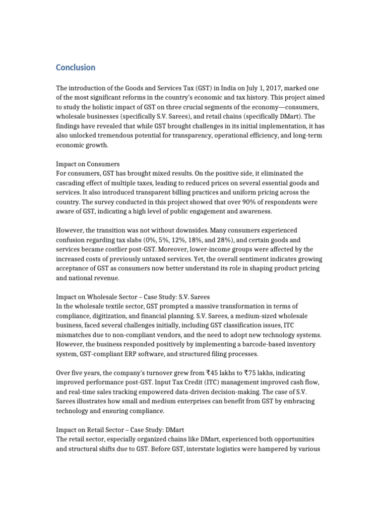 Detailed GST Project Conclusion | PDF | Taxes | Economies