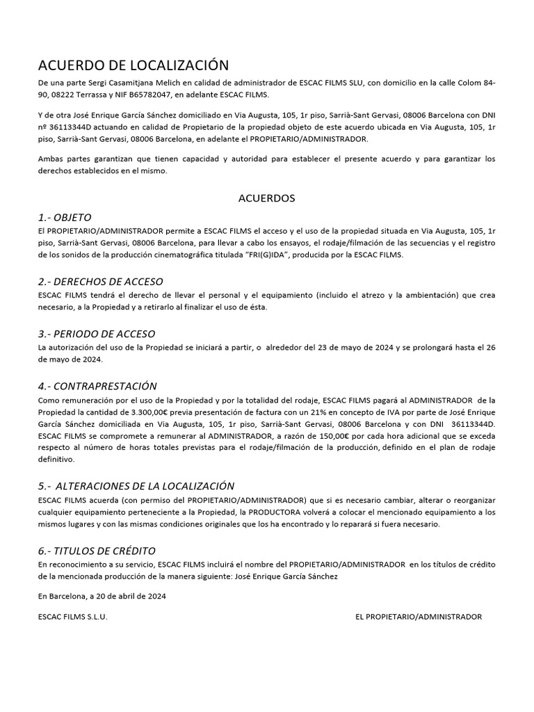 Location Contract - Fri (G) Ida | PDF