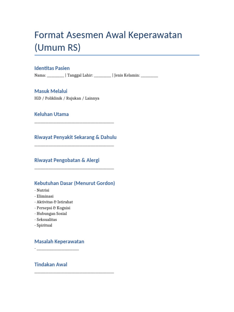 Format Asesemen Awal Keperawatan | PDF