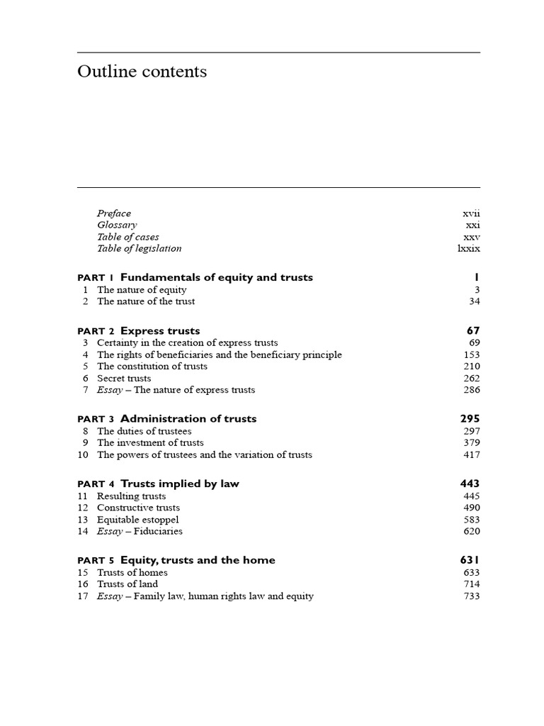 01 Equity_and_Trusts_----_(Outline_contents_Page) | PDF | English Trust ...