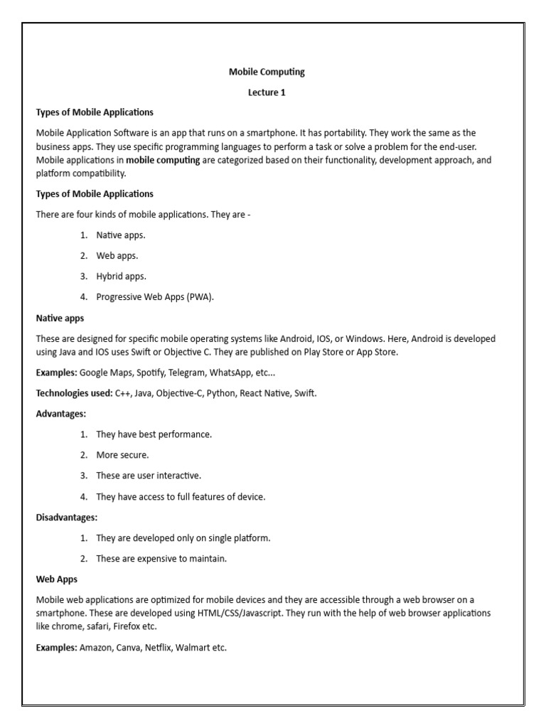 Mobile Computing Lecture 1 Pdf Mobile App Application Software