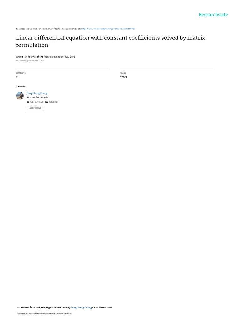 Linear Differential Equation With Constant Coefficients Solved by Matrix Formulation | PDF ...