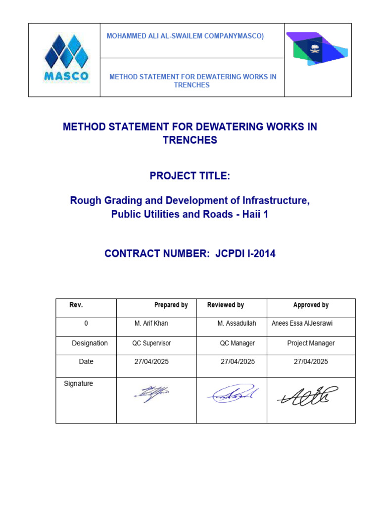 Method Statement For Dewatering Works in Trenches | PDF | Pump | Trench