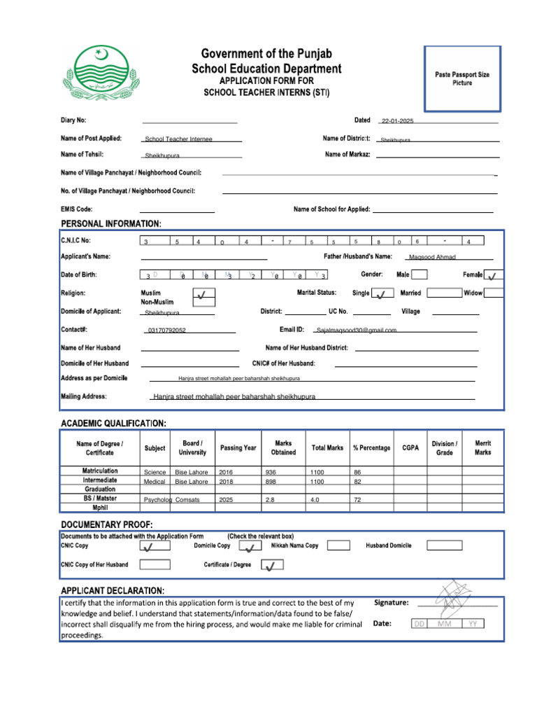 APPLICATION FORM FOR SCHOOL TEACHER INTERNS (STI) | PDF