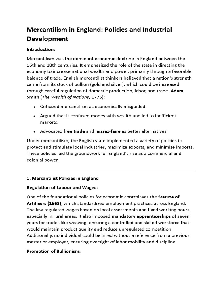 Mercantilism Policies in England | PDF | Mercantilism | Economies