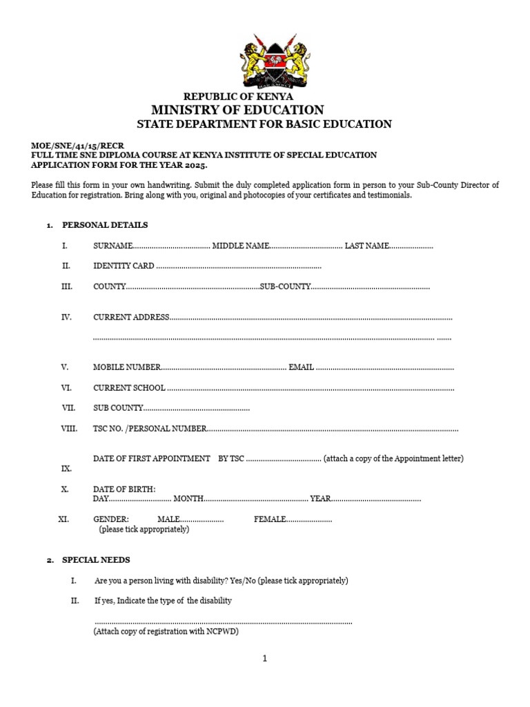 MOE Application Form 2025 | PDF | Disability