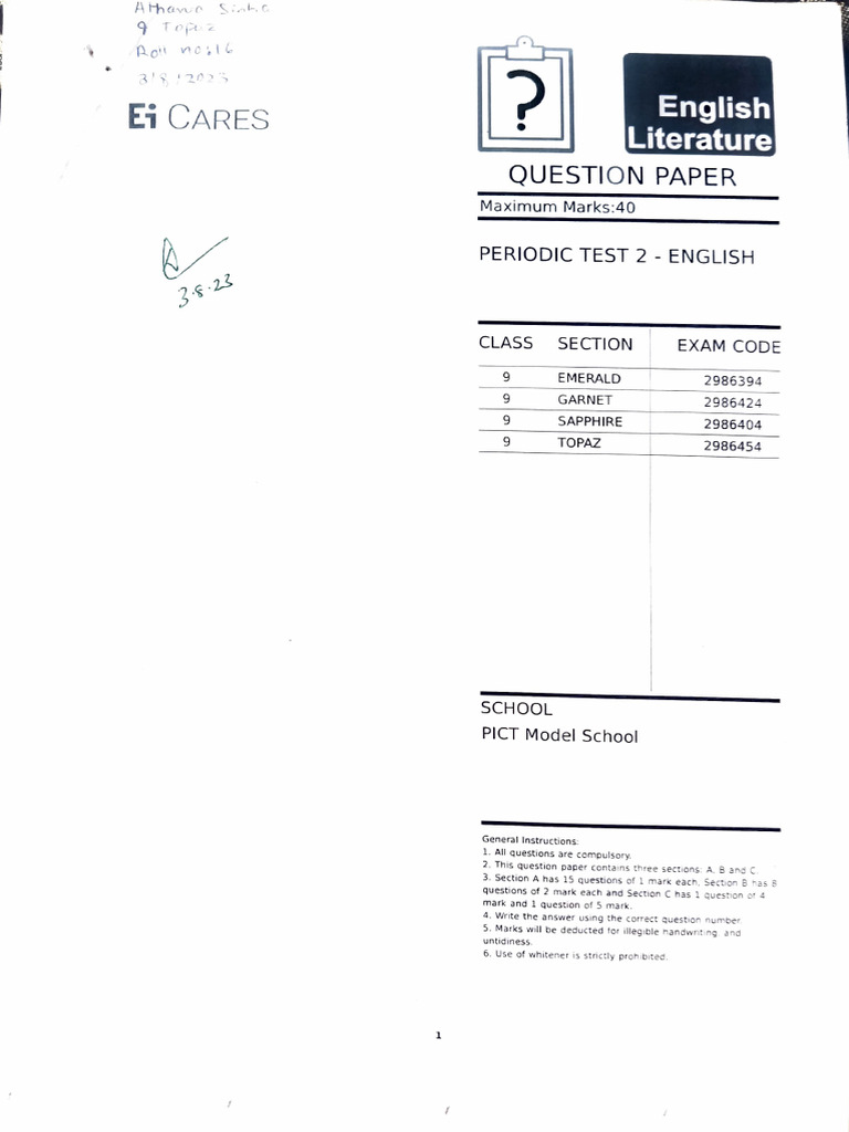 English Periodic Test 2 Paper | PDF | Adverb | Sentence (Linguistics)